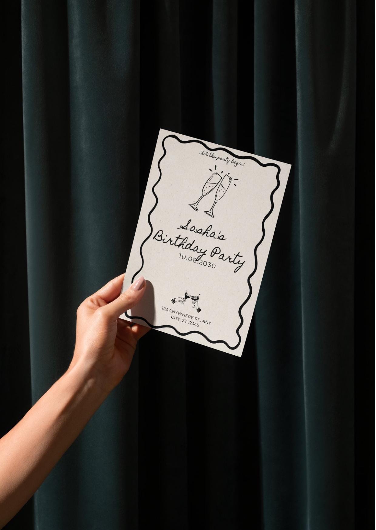 Minimalist Editable Birthday Party Invitation Template | Black & Beige ...