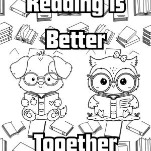 Bookish Themed Coloring Page Bundle - Etsy