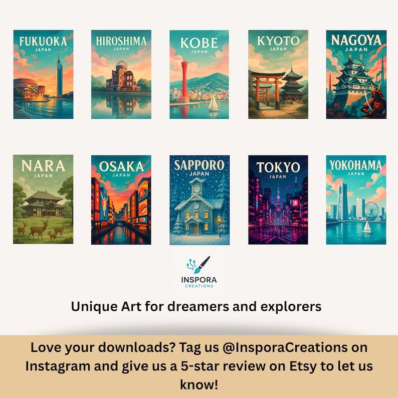 Vintage Japan Travel 10 Poster Set: Tokyo, Kyoto, and More (digital ...