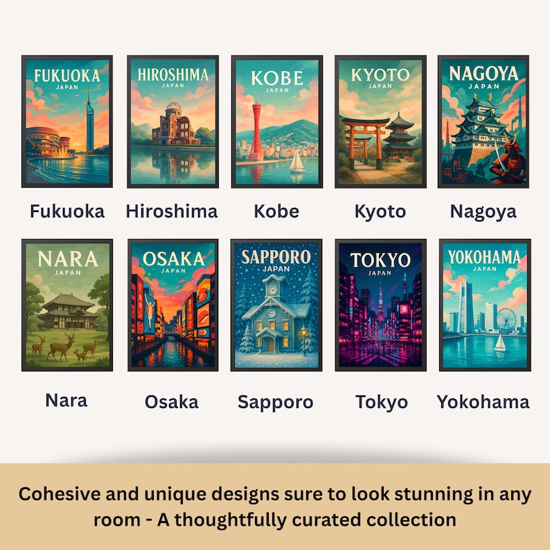 Vintage Japan Travel 10 Poster Set: Tokyo, Kyoto, and More (digital ...