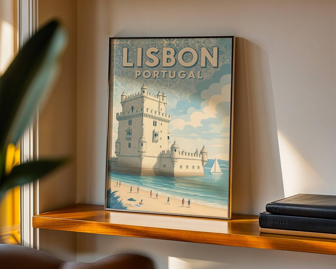 Lisbon Travel Poster: Belém Tower Coastal Fine Art Print - Etsy