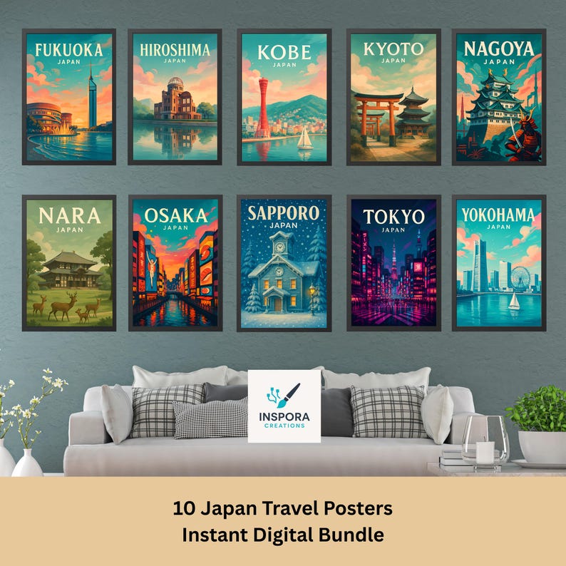 Vintage Japan Travel 10 Poster Set: Tokyo, Kyoto, and More (digital ...