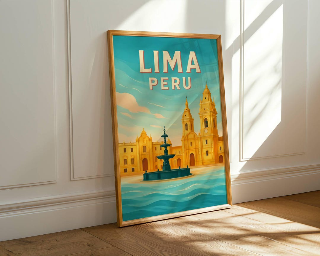 Lima Peru Travel Poster: Cathedral & Plaza Mayor Vintage Art Print - Etsy