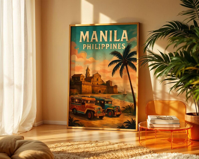 Manila Travel Poster: Jeepneys & Intramuros, Filipino Decor (digital ...