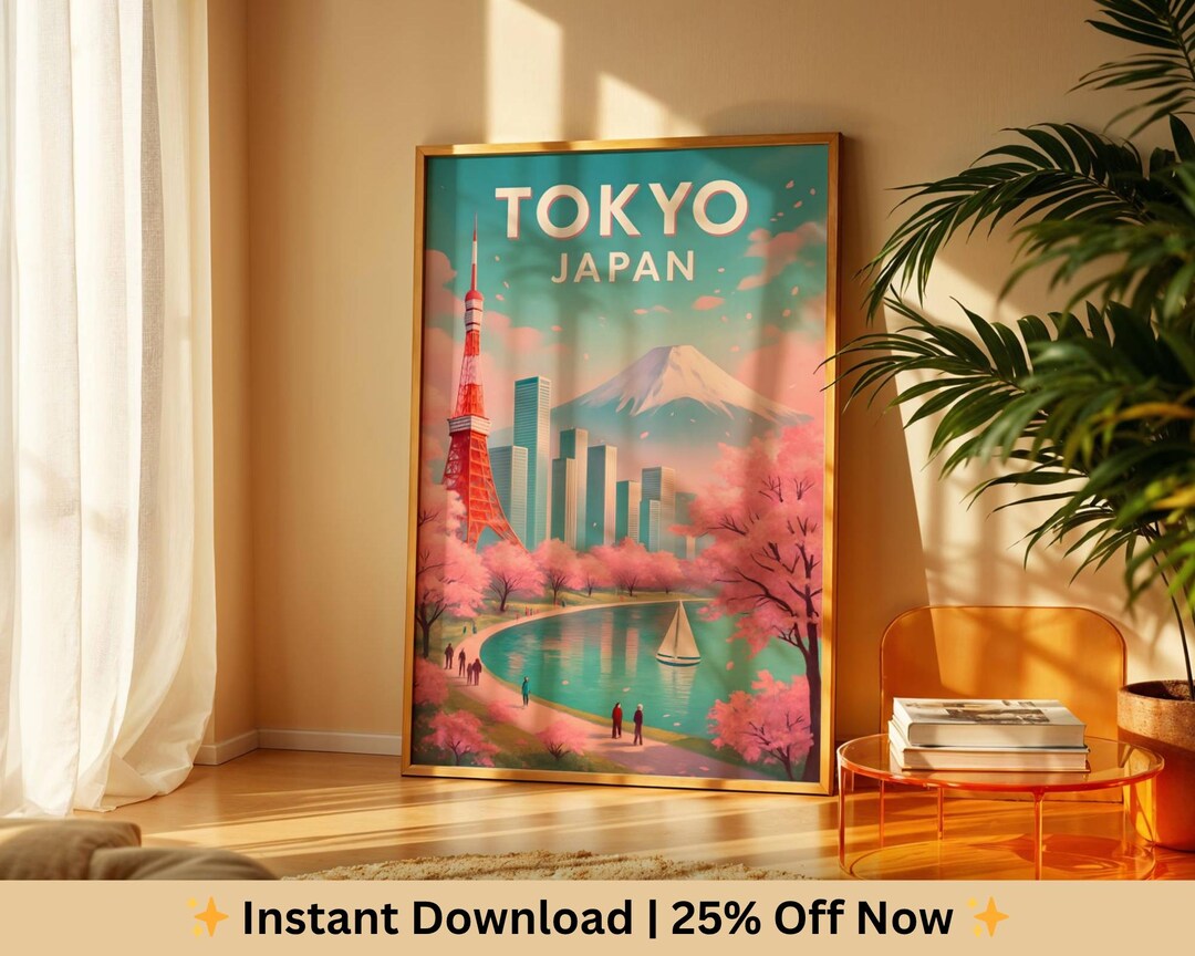 Tokyo Travel Poster: Mount Fuji & Cherry Blossoms (digital Download) - Etsy