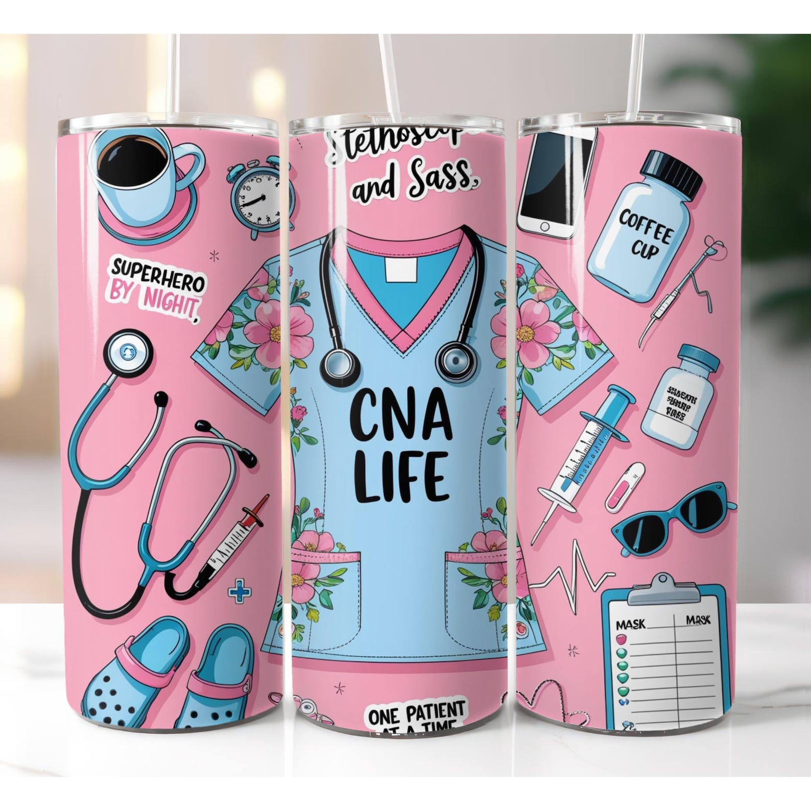 CNA Nurse Tumbler Wrap Bundle: 8 Sublimation PNG Designs (digital ...