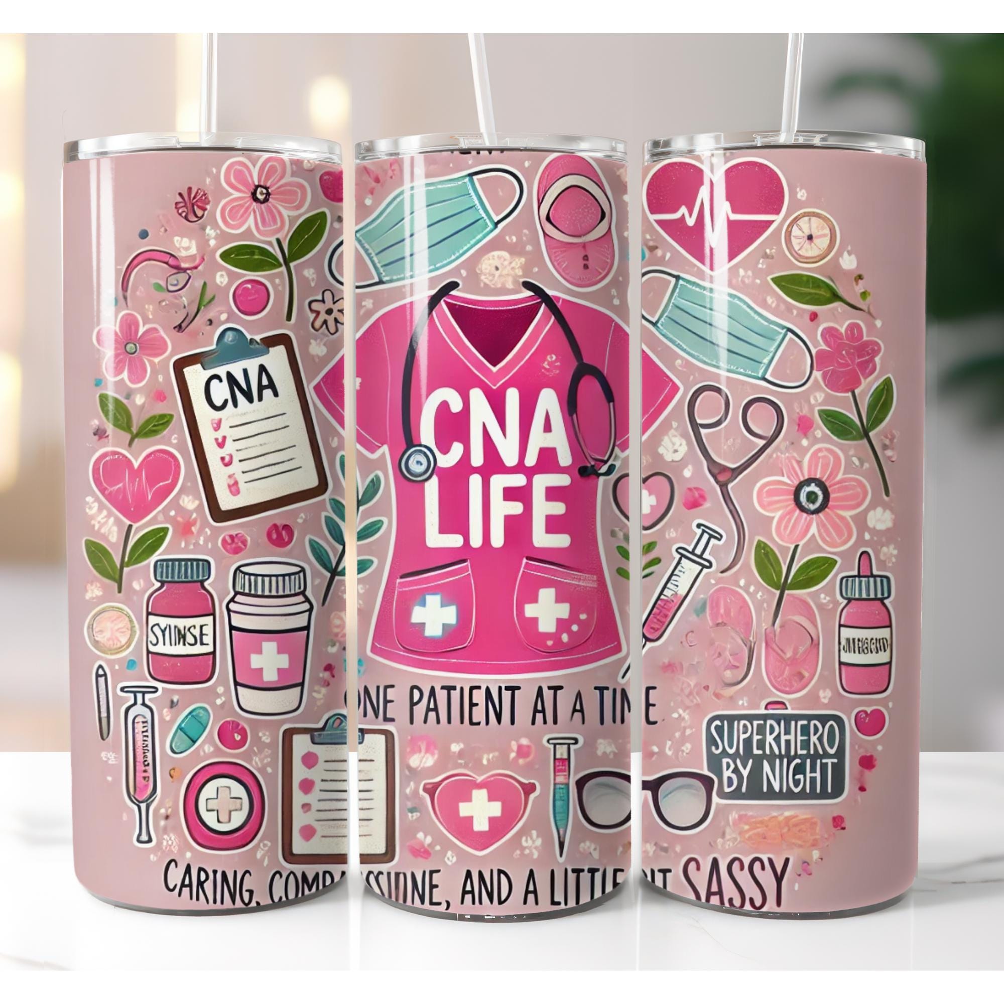 CNA Nurse Tumbler Wrap Bundle: 8 Sublimation PNG Designs (digital ...