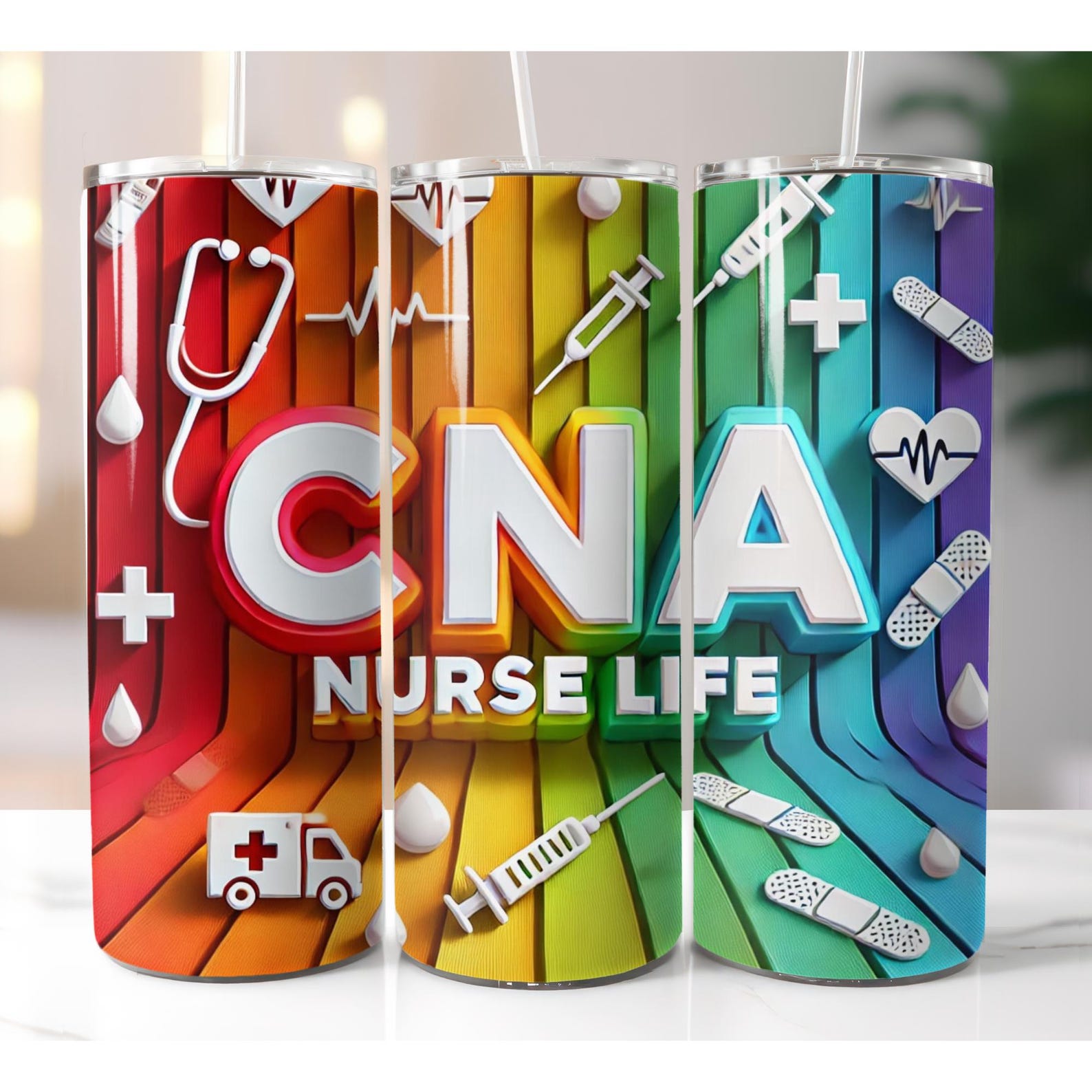 CNA Nurse Tumbler Wrap Bundle: 8 Sublimation PNG Designs (digital ...