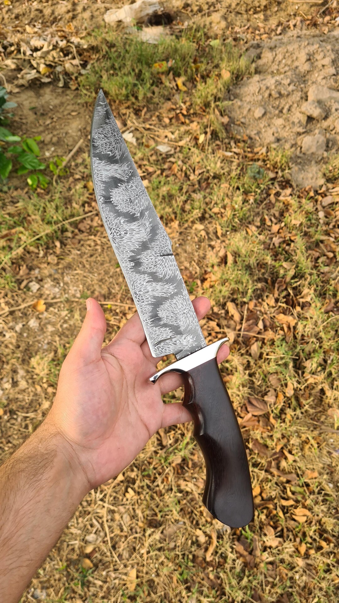 Dragons Breath Mosaic Damascus Hidden Tang Knife With Black Ebony Wood ...