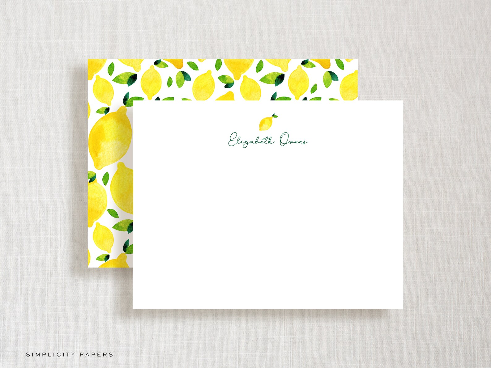 Lemon Note Card With Optional Printed Backer // Stationery Set - Etsy
