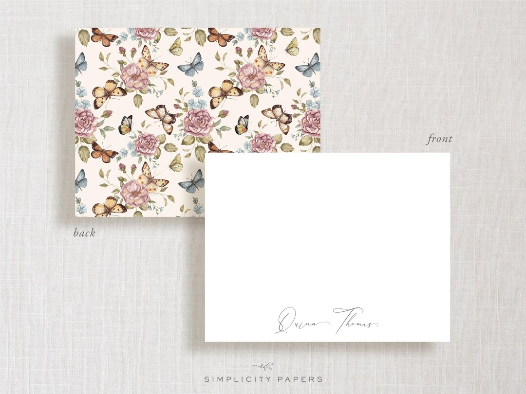 Custom Double-sided Note Card // Vintage Floral and Butterflies ...