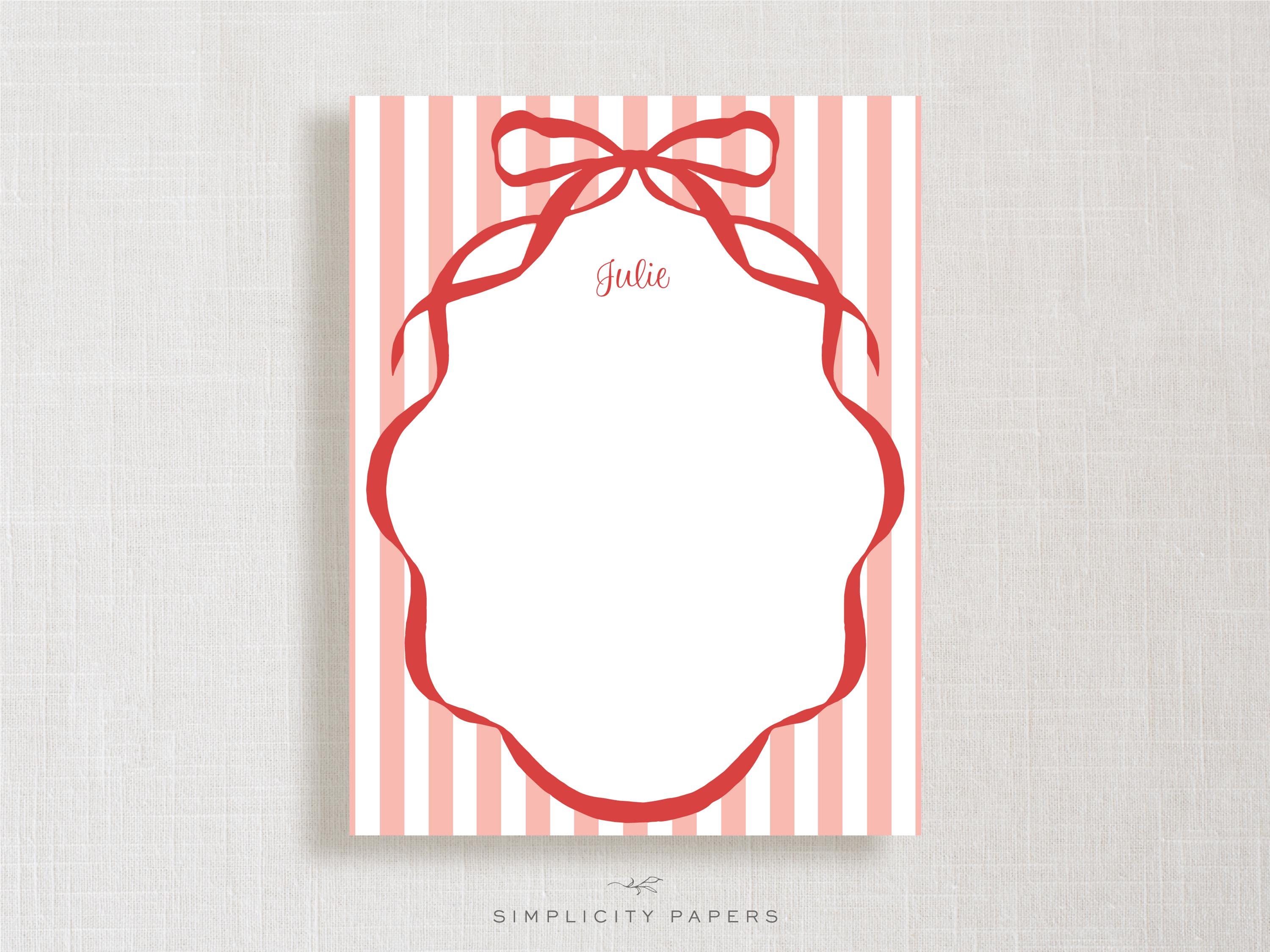 Personalized Note Card Set | Stripes and Bow | Personal Stationery ...