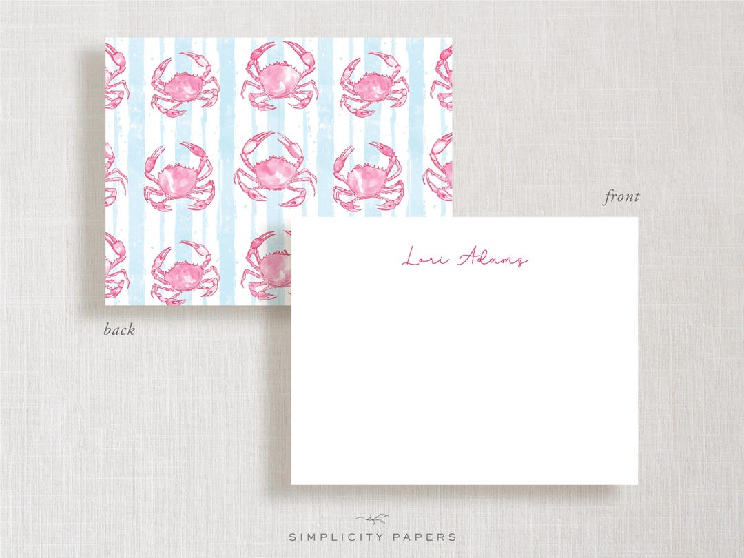 Double-sided Note Card // Coastal Crabs // Stationery Set // Thank You ...