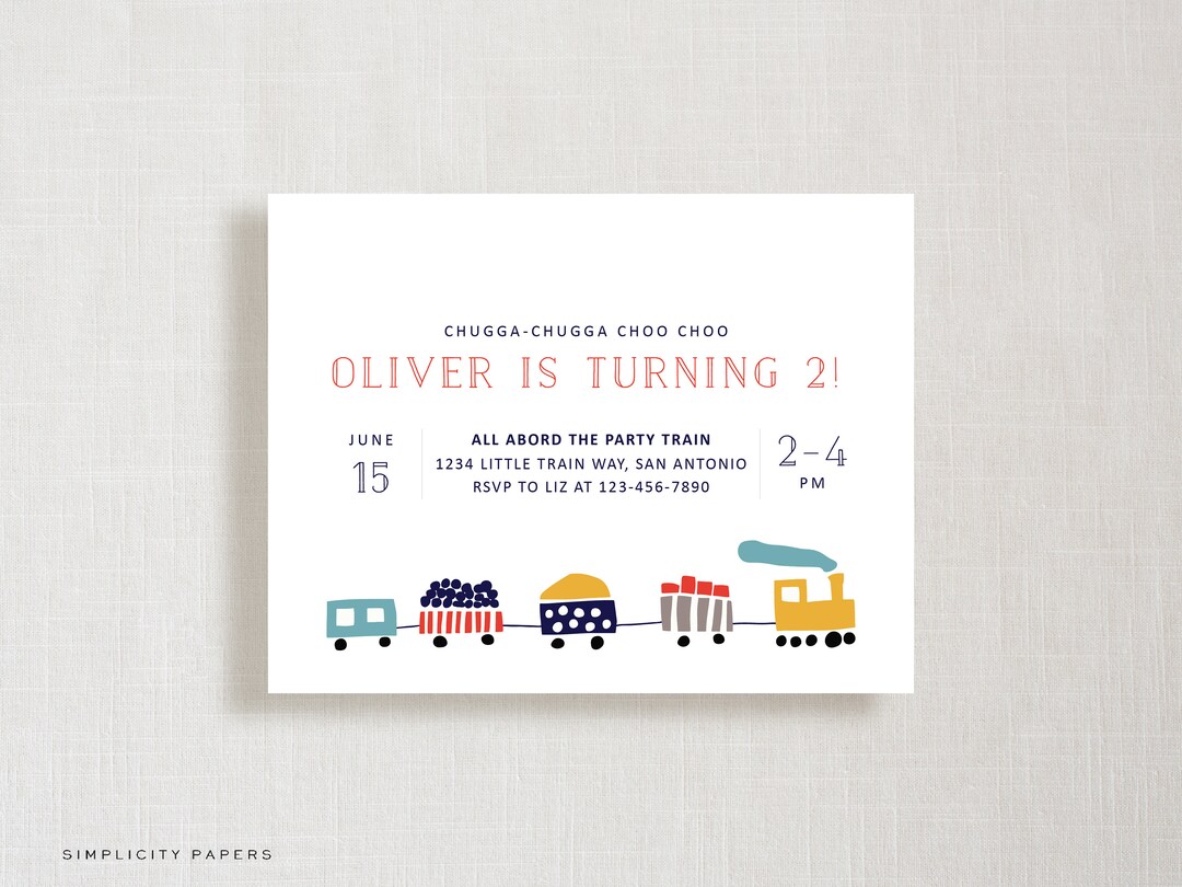 Custom Invitations // Modern Train // Party Invite // Baby Shower ...