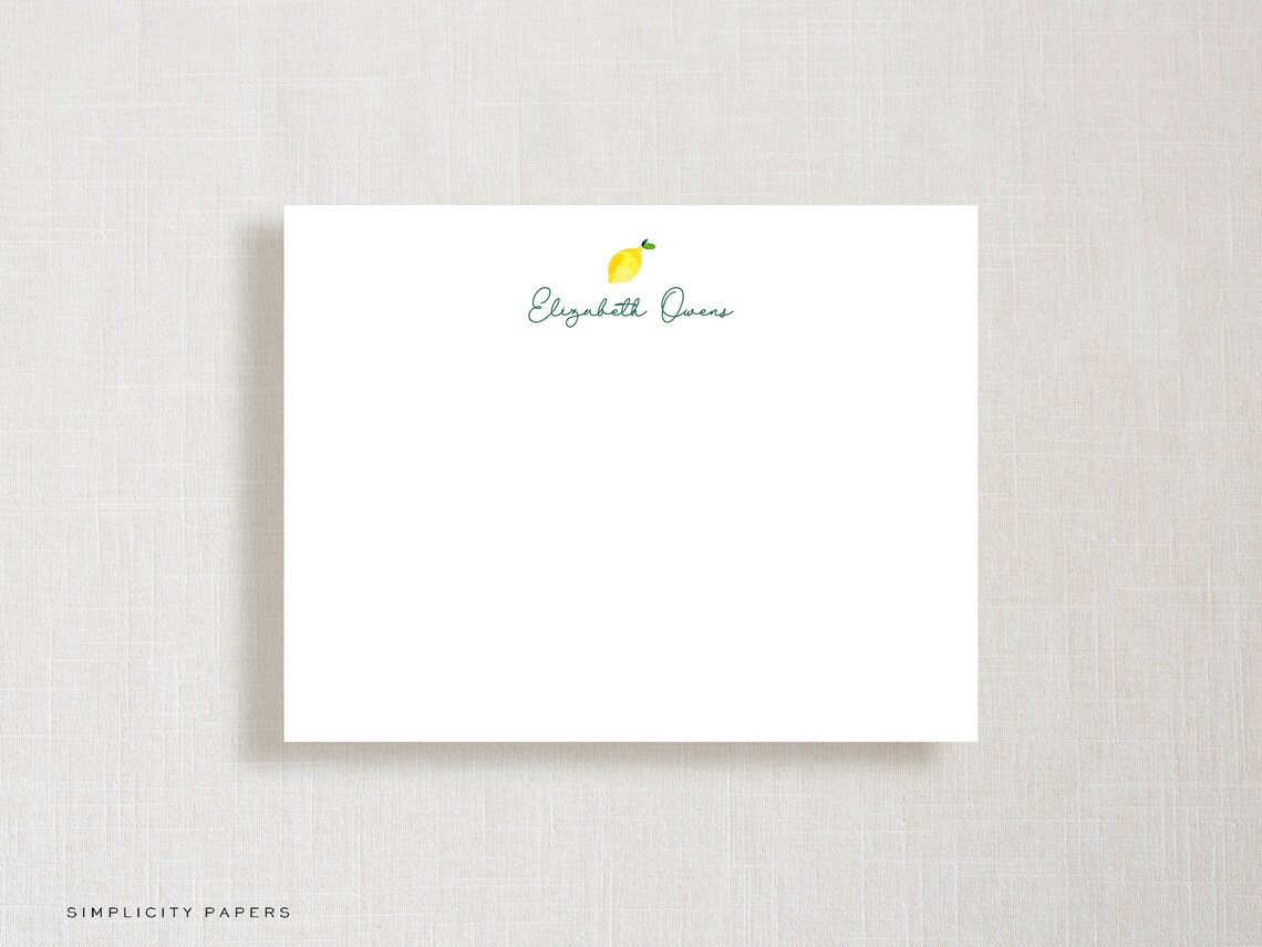 Lemon Note Card With Optional Printed Backer // Stationery Set | Etsy