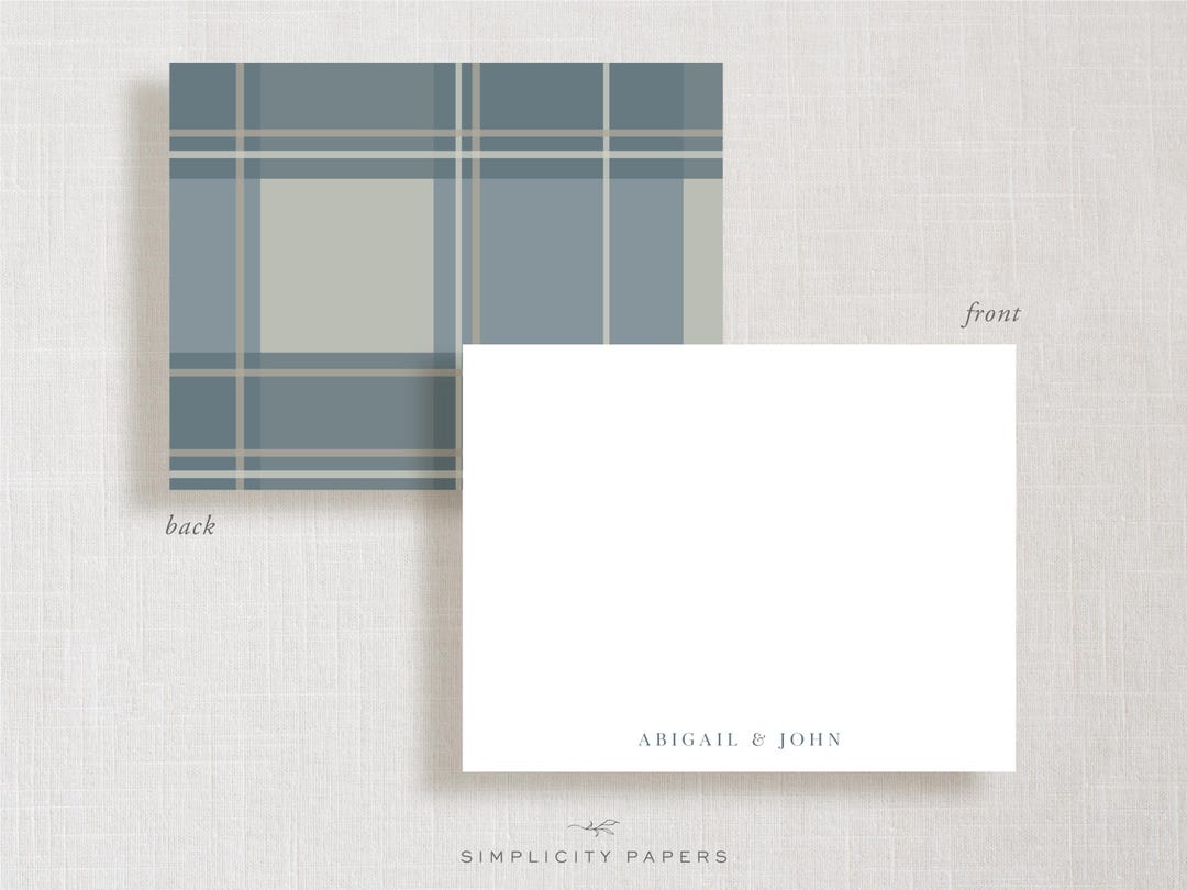 Custom Double-sided Note Card // Blue Plaid // Stationery Set // Thank ...