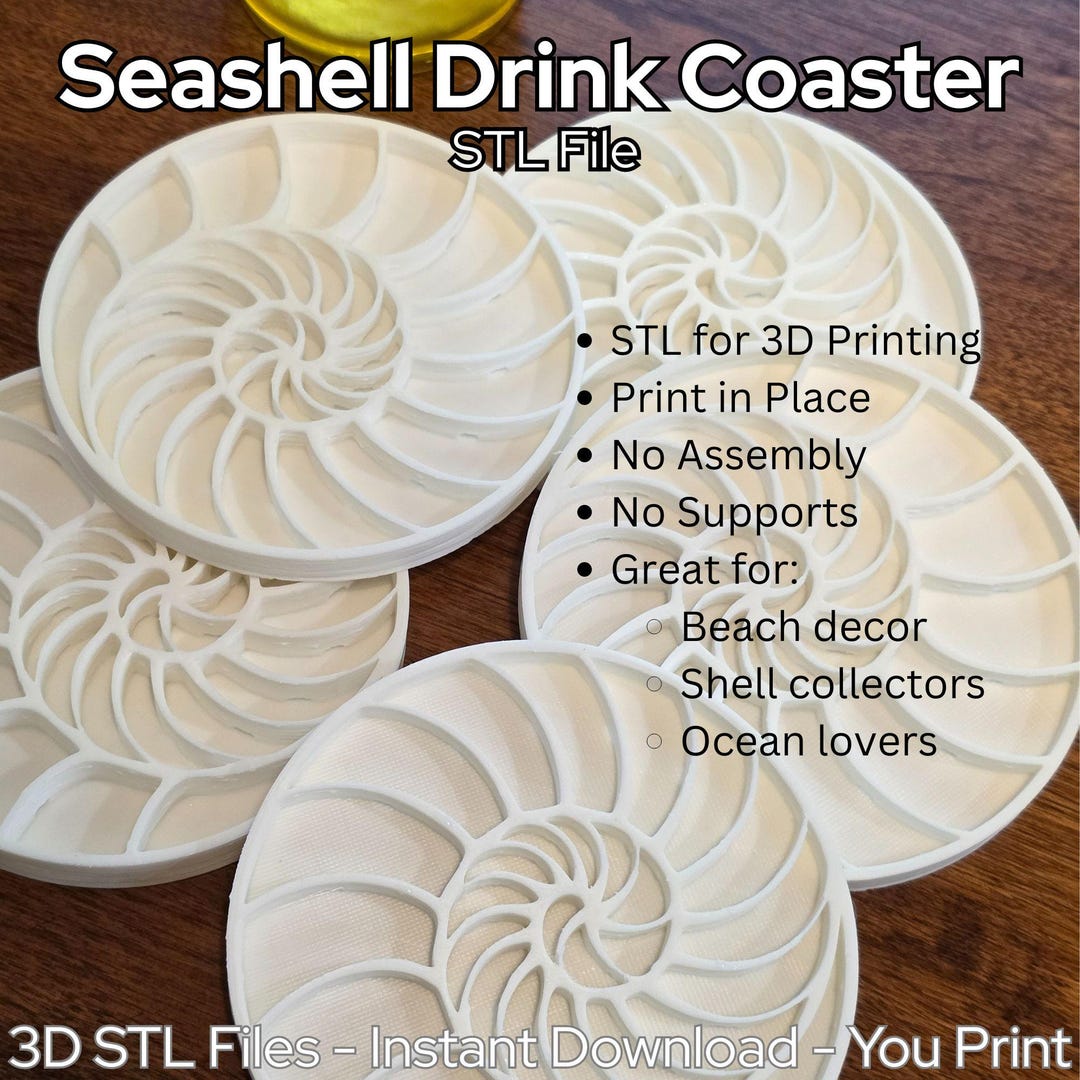 Seashell Drink Coaster STL File – Nautilus 3D Print, No Supports ...