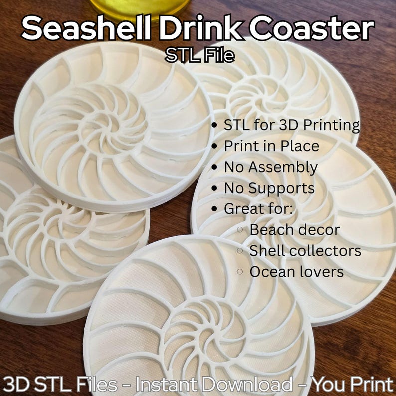 Seashell Drink Coaster STL File – Nautilus 3D Print, No Supports ...