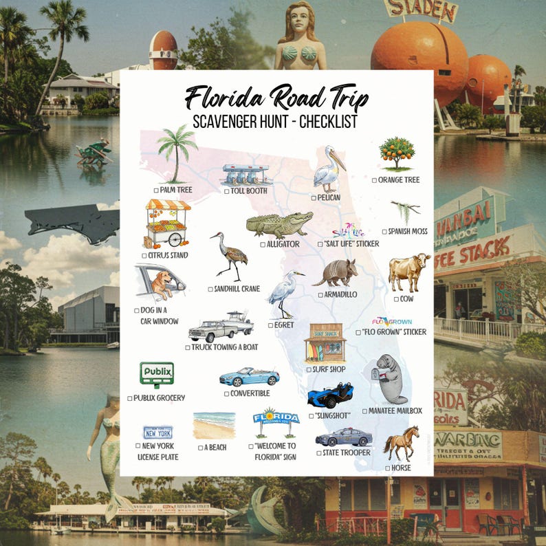 Printable Florida Road Trip Checklist | Activity for Kids or Adults ...