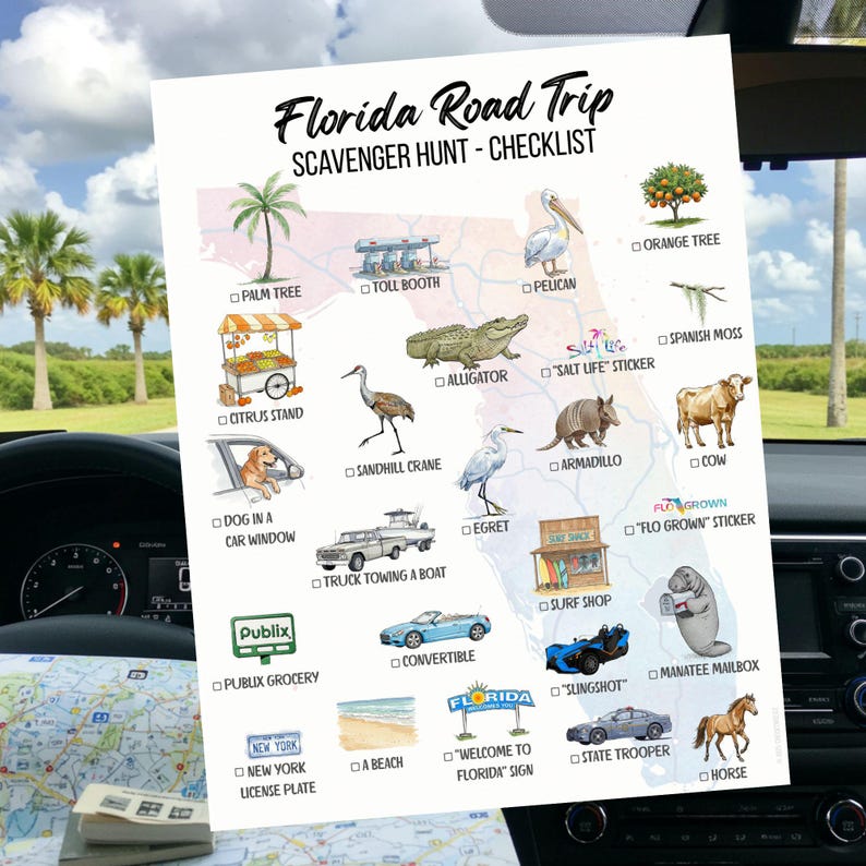 Printable Florida Road Trip Checklist | Activity for Kids or Adults ...