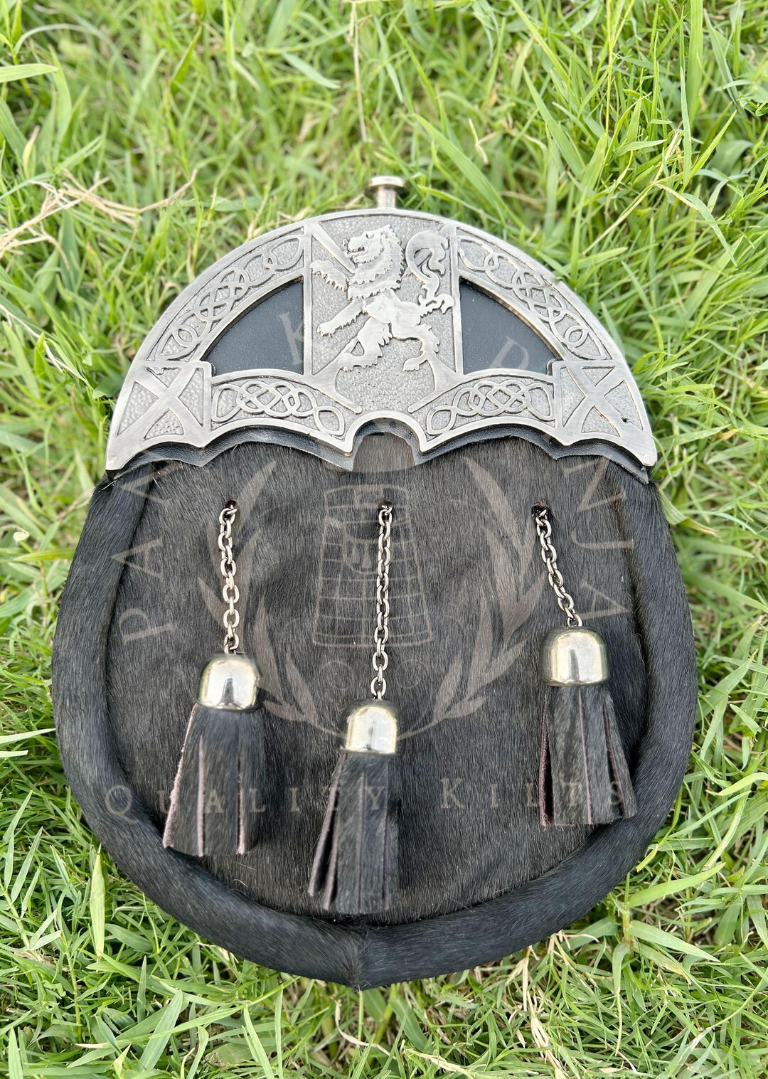 Handmade Scottish Highland Sporran: Black Rabbit Fur, Lion Celtic ...