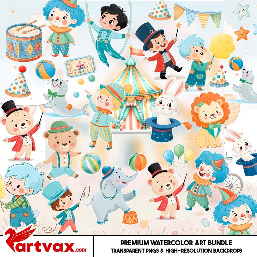Watercolor Circus Clipart Bundle | Cute Carnival PNG | Kids Birthday ...