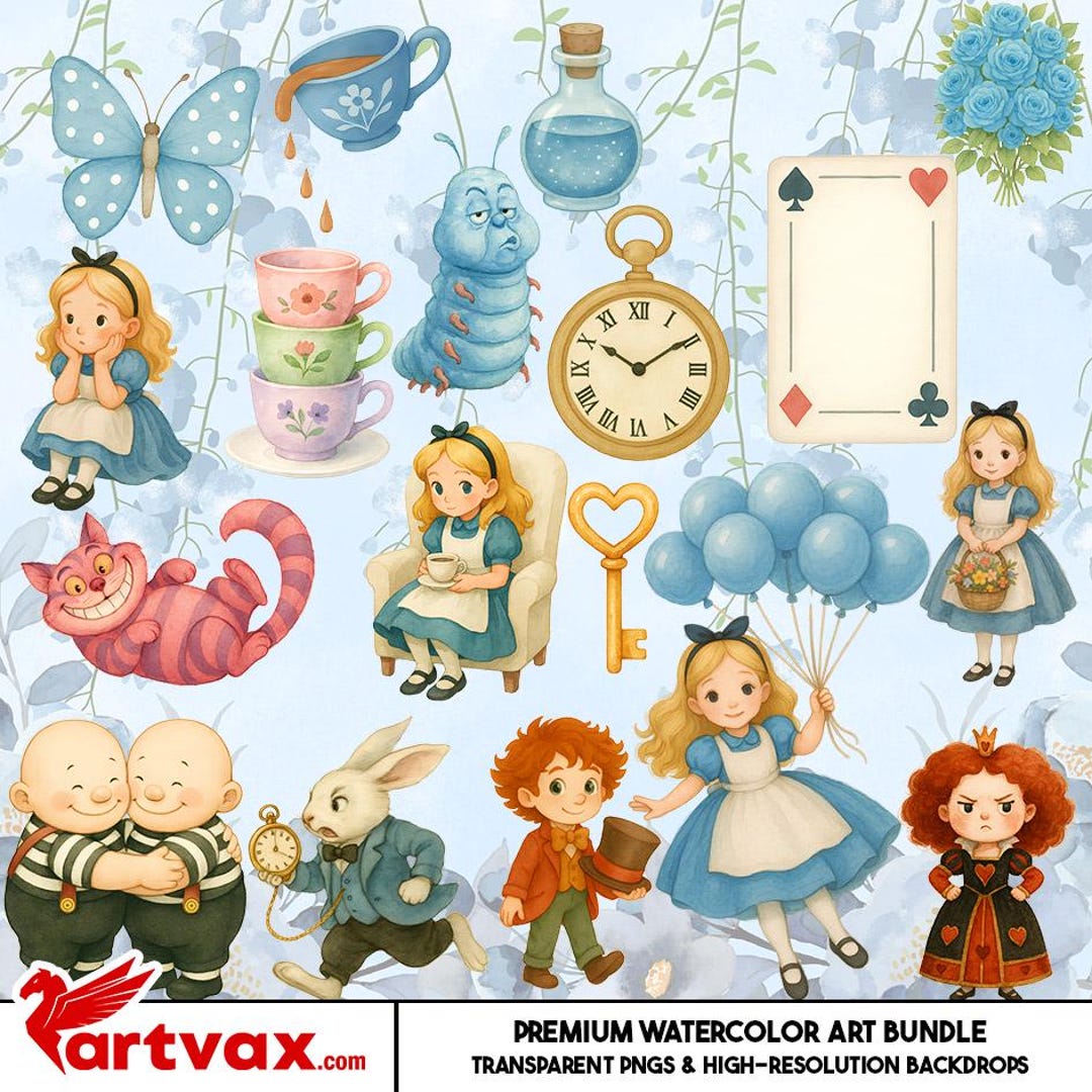 Alice in Wonderland Watercolor Clipart Bundle | Tea Party PNG, White ...