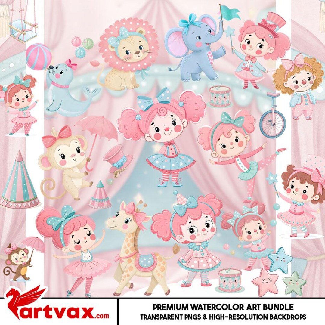 Circus PNG Clipart Bundle | Watercolor Kids Carnival Sublimation PNG ...