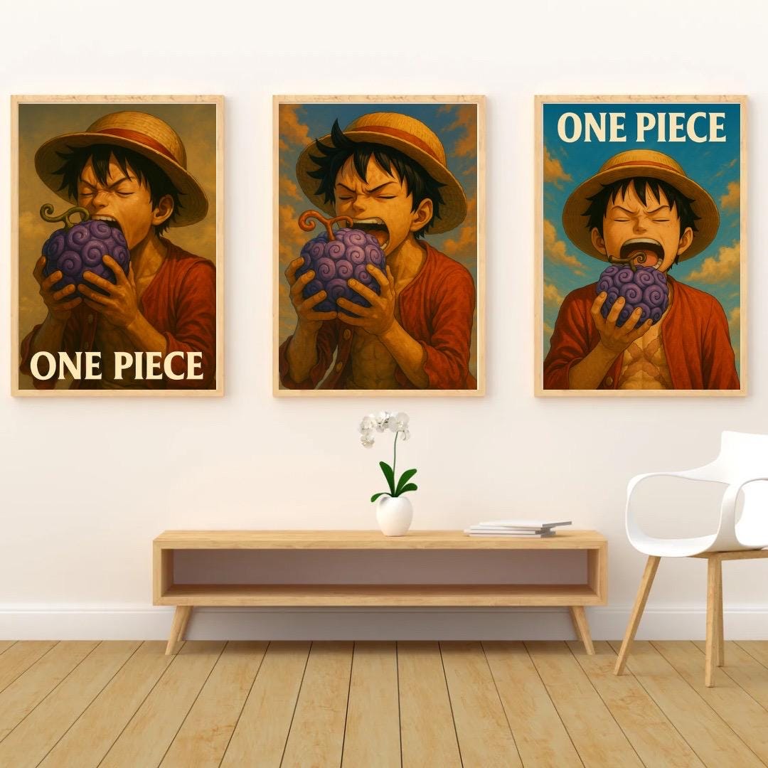 One Piece Luffy Devil Fruit Poster 3 Set, Digital Download, Anime Wall ...