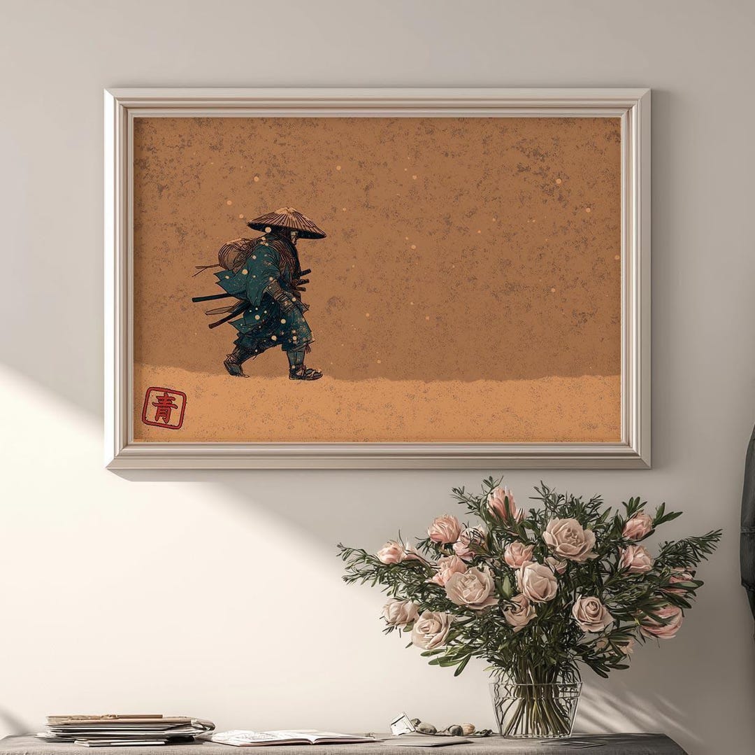 Samurai Wall Art Print of Lone Traveler Walking Through Snowfall - Etsy