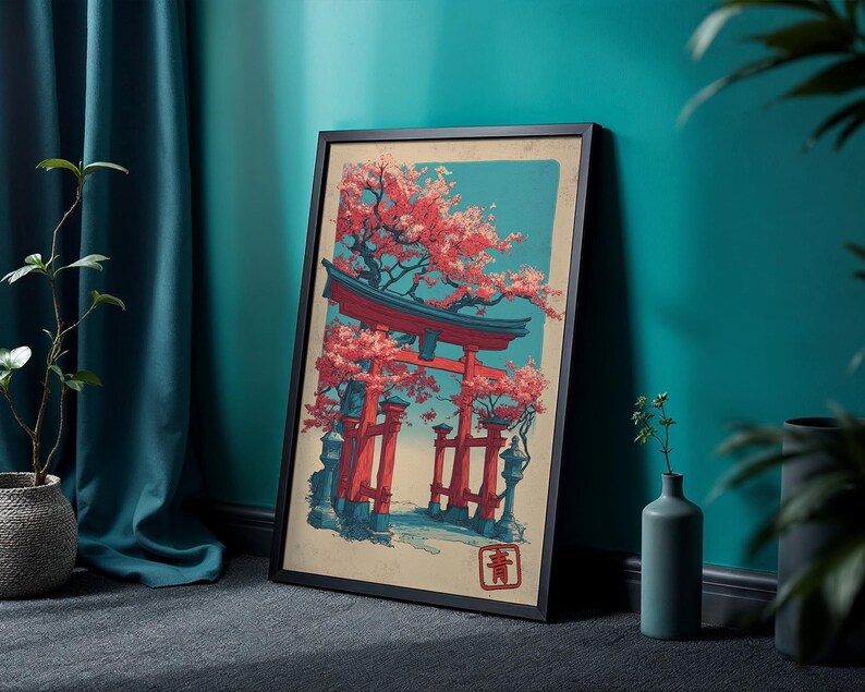 DIGITAL COPY Ukiyo-e Style Japanese Artwork Torii Gate With Cherry ...