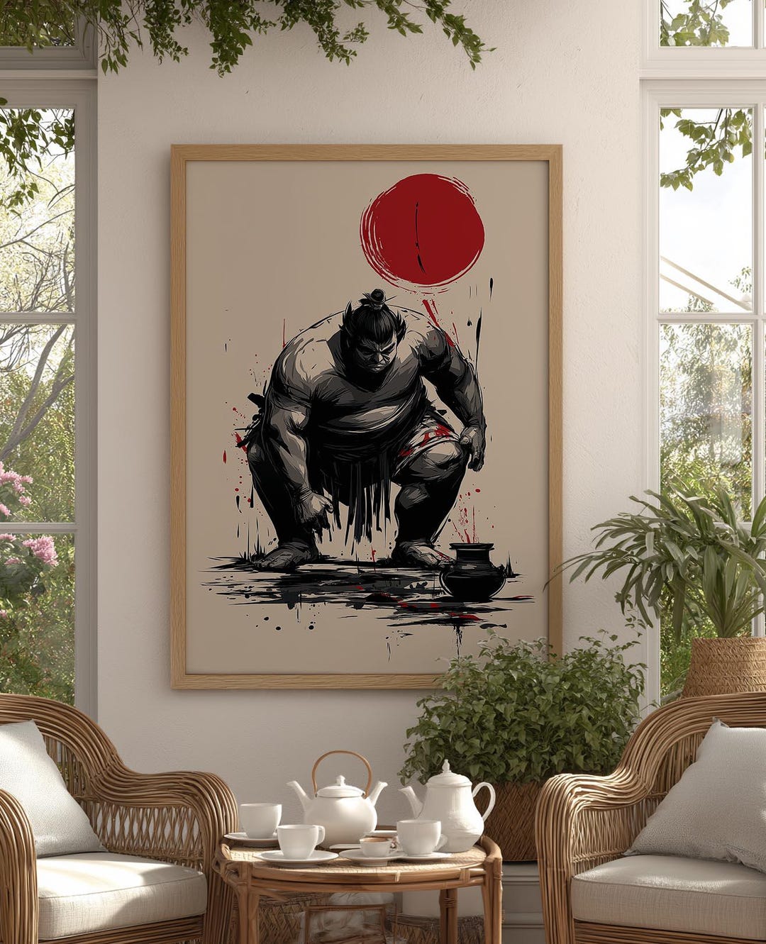 Sumo Sun Art Print, Red Circle Japan Poster, Strong Ink Illustration - Etsy