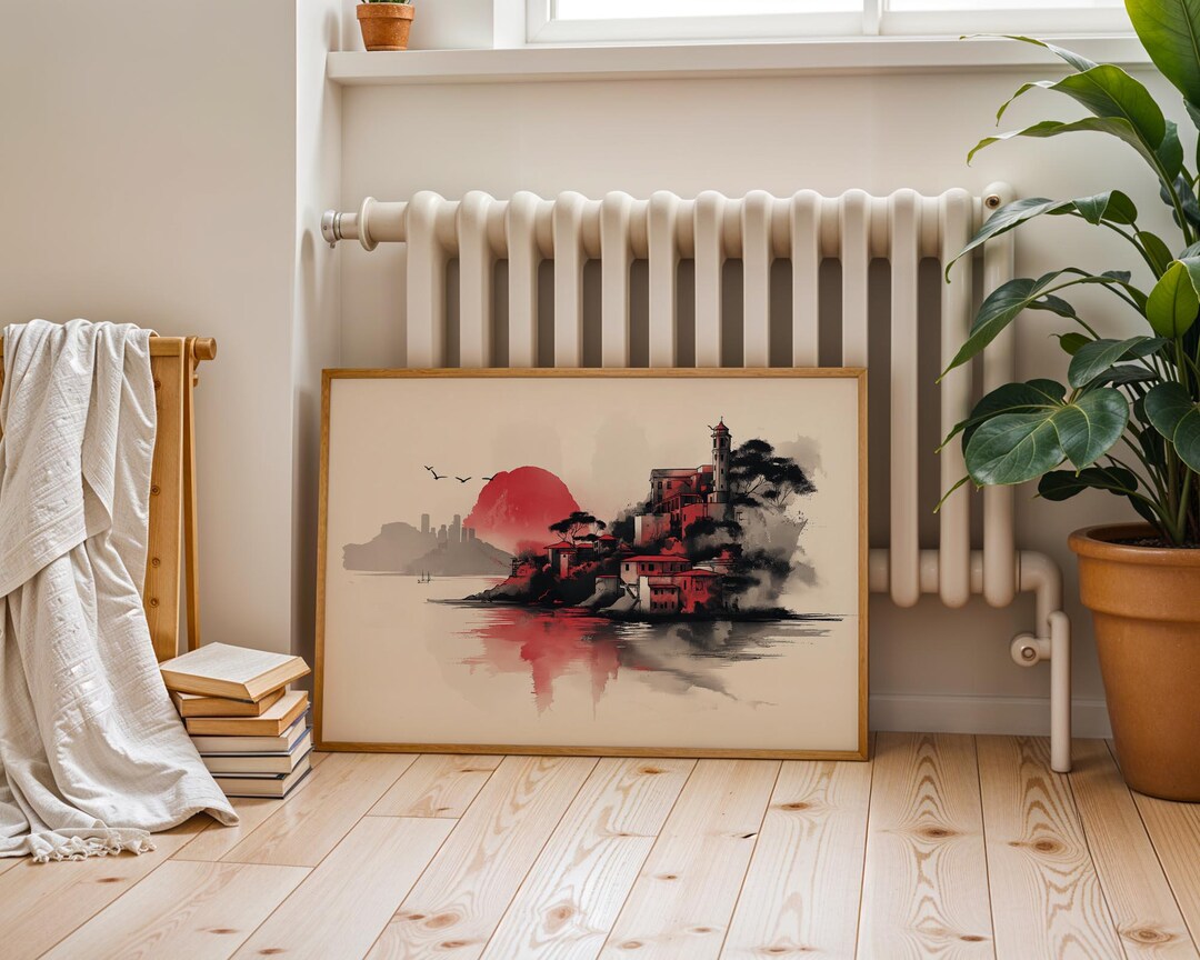 Harbor Landscape Print: Asian-inspired Inkwash Art (matte or Gloss) - Etsy