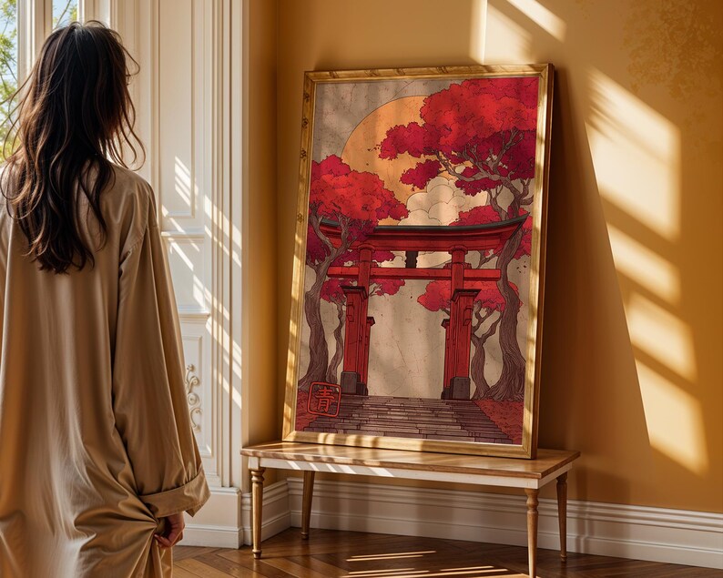 DIGITAL COPY Ukiyo-e Style Japanese Artwork Torii Gate in the Fall ...