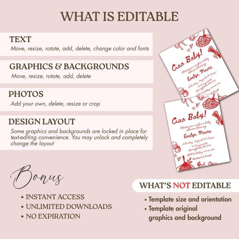 Pasta Baby Shower Invitation Suite Editable Italian Theme Baby Shower ...