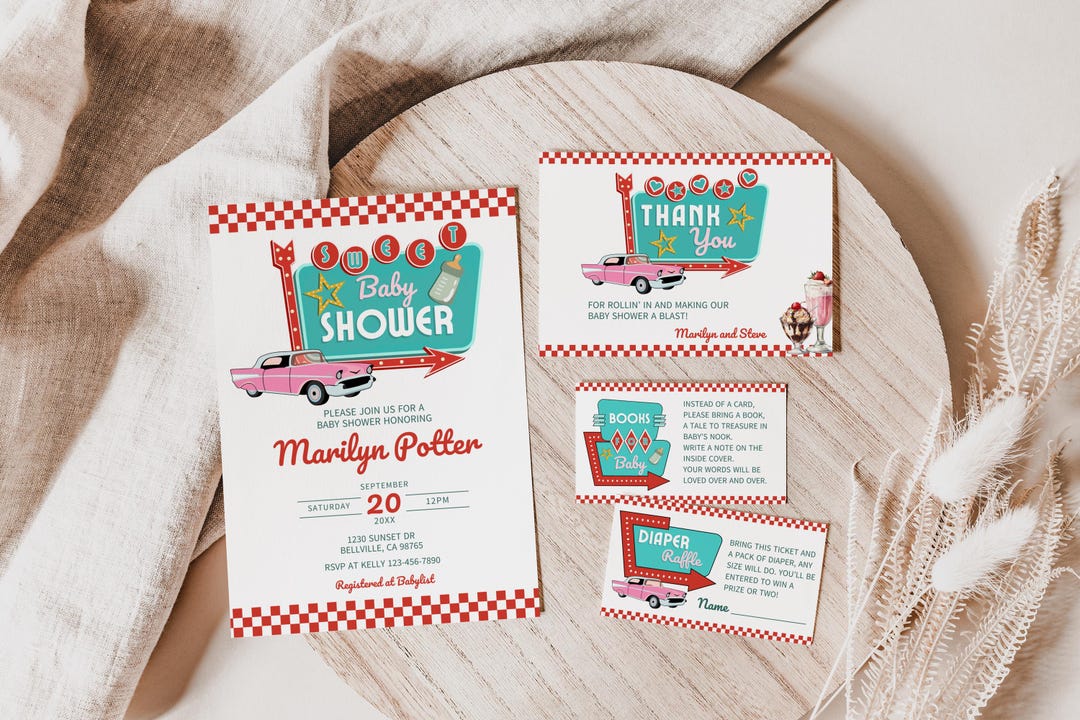 Retro Diner Baby Shower Invitation Suite: Editable Canva Template ...