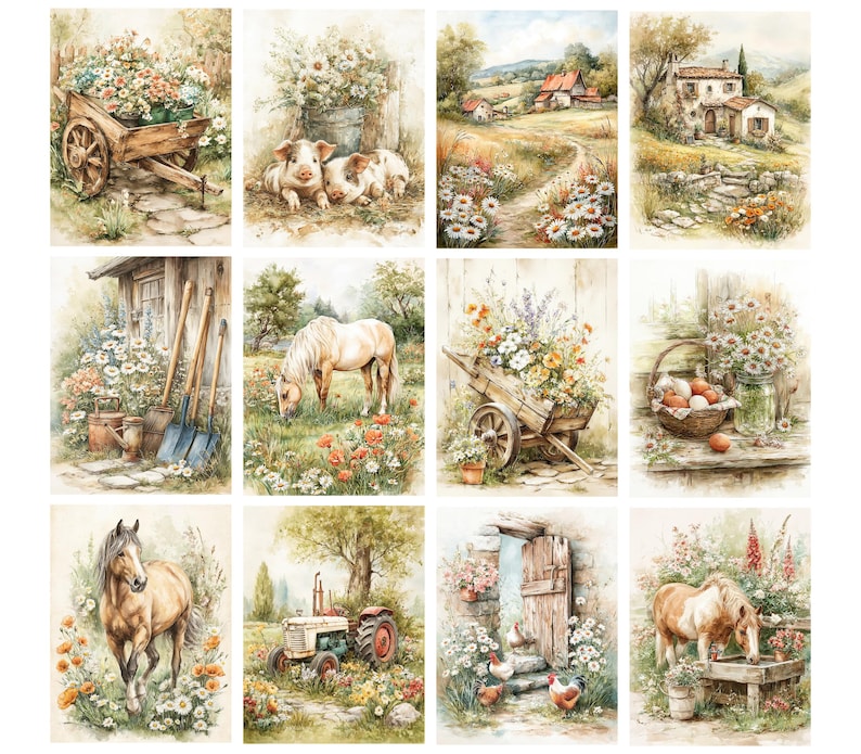 Rustic Spring Farmhouse Junk Journal Pages Printable Farm Life Ephemera ...