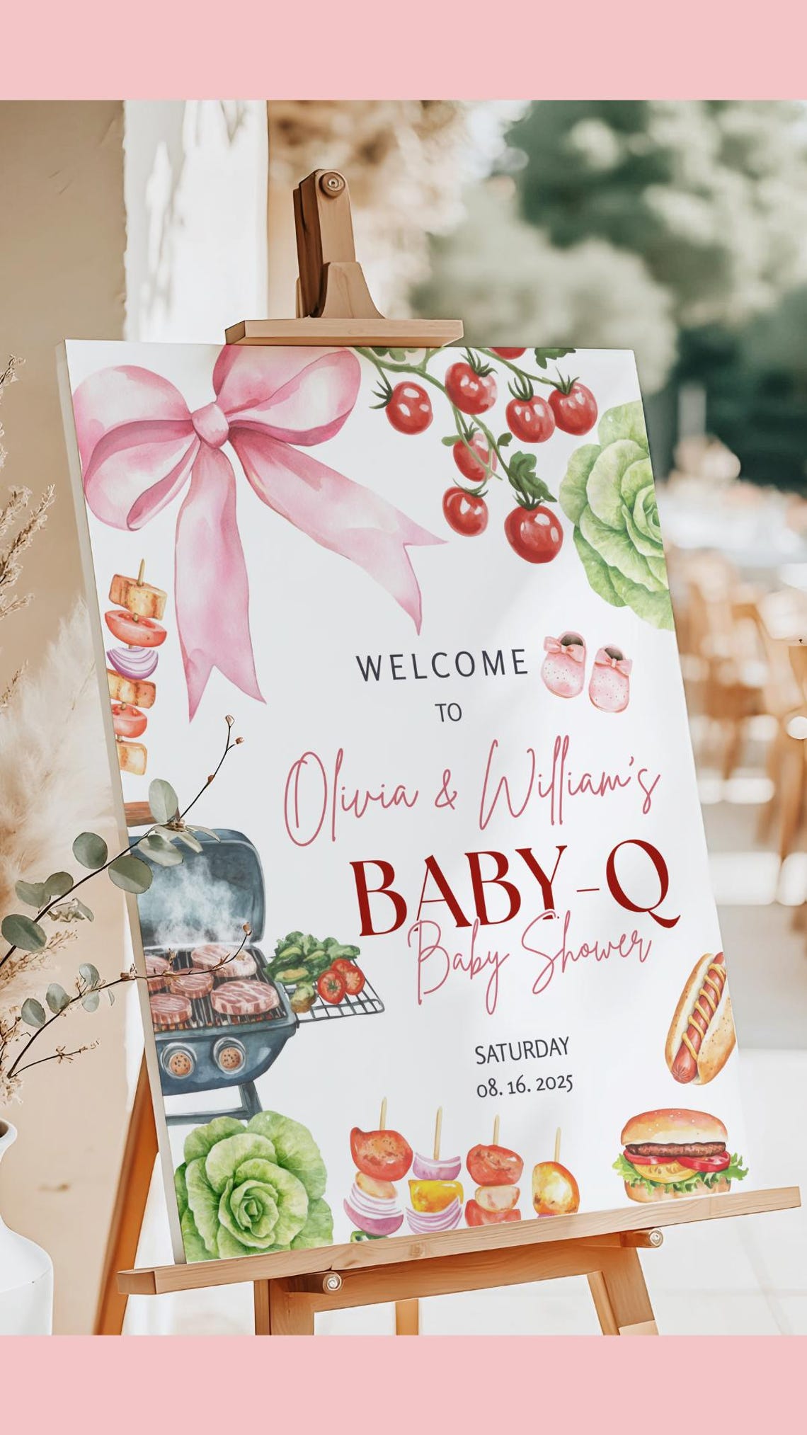 Welcome Sign for BBQ and Bow Baby Shower Printable Template Baby-q ...