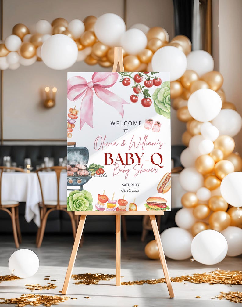 Welcome Sign for BBQ and Bow Baby Shower Printable Template Baby-q ...