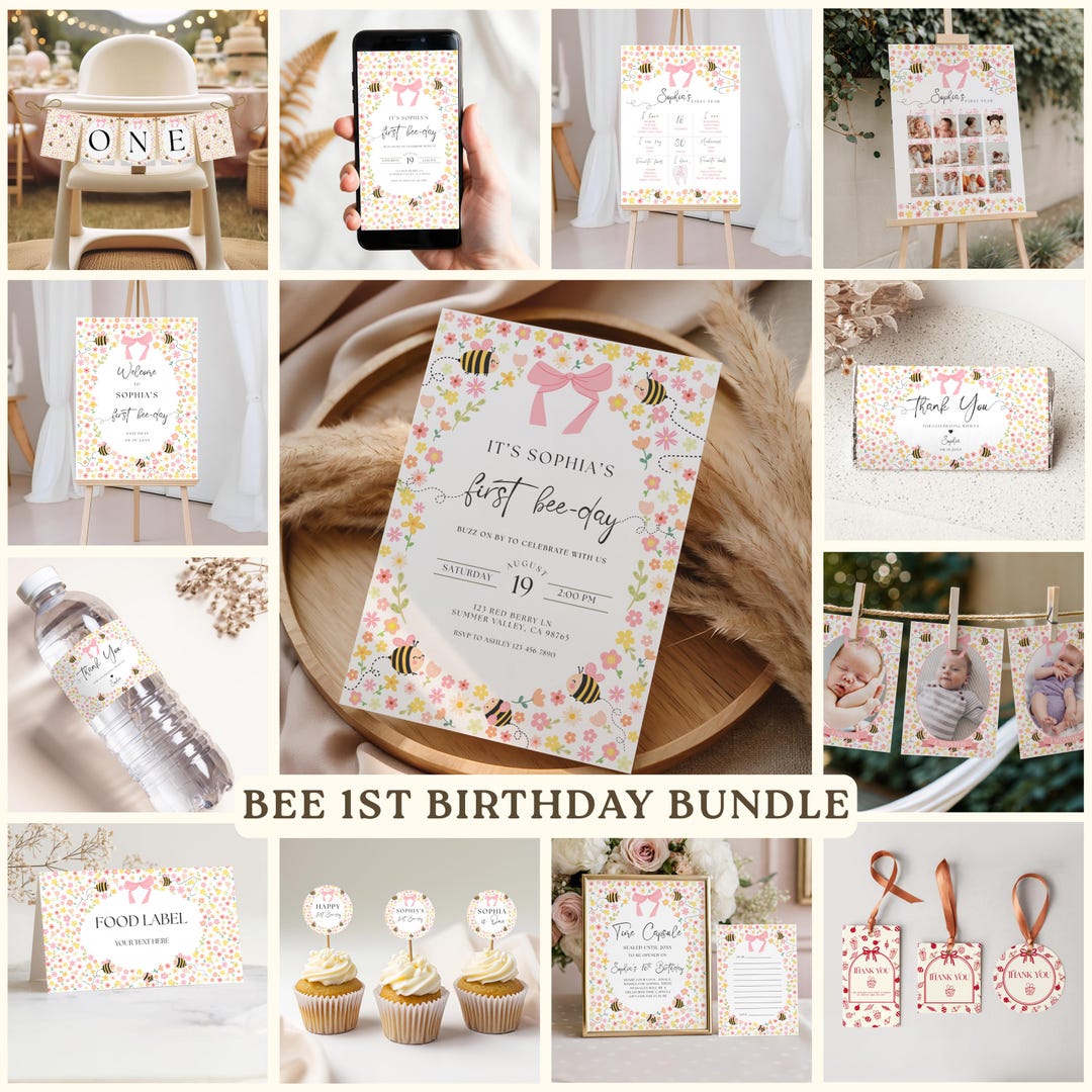 Bumble Bee First Birthday Party Bundle, First Bee-day Theme Birthday ...