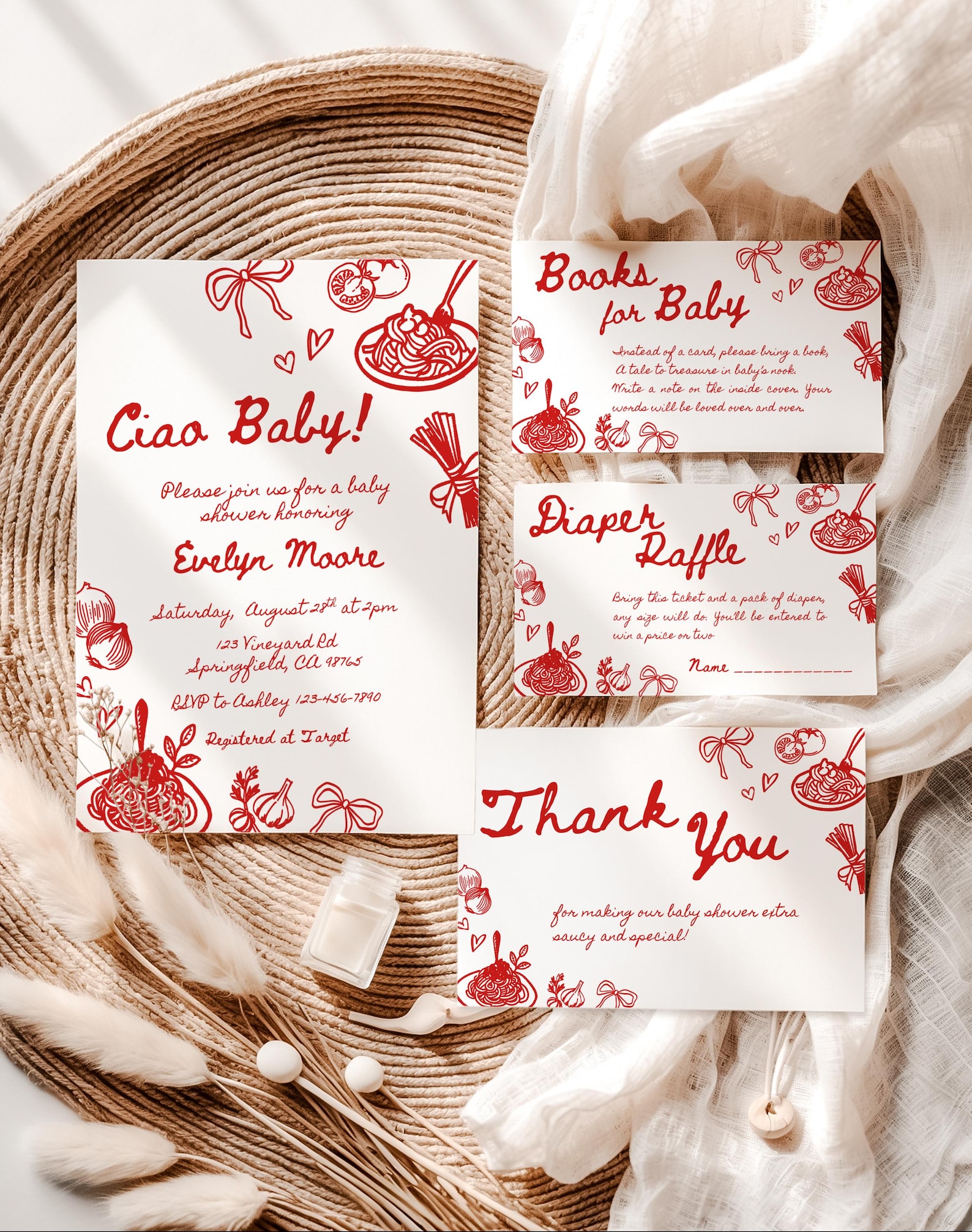 Pasta Baby Shower Invitation Suite Editable Italian Theme Baby Shower ...
