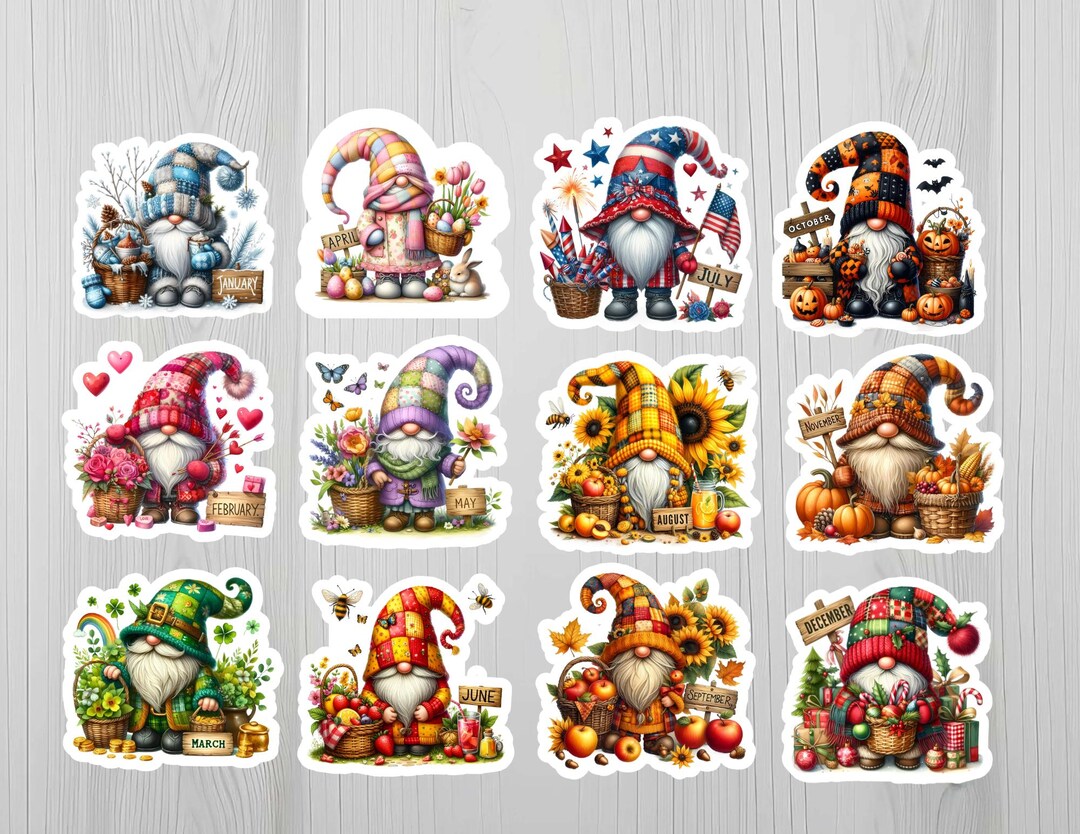 Gnome Magnetic Whiteboard Months – Set of 12 | Colorful Calendar ...