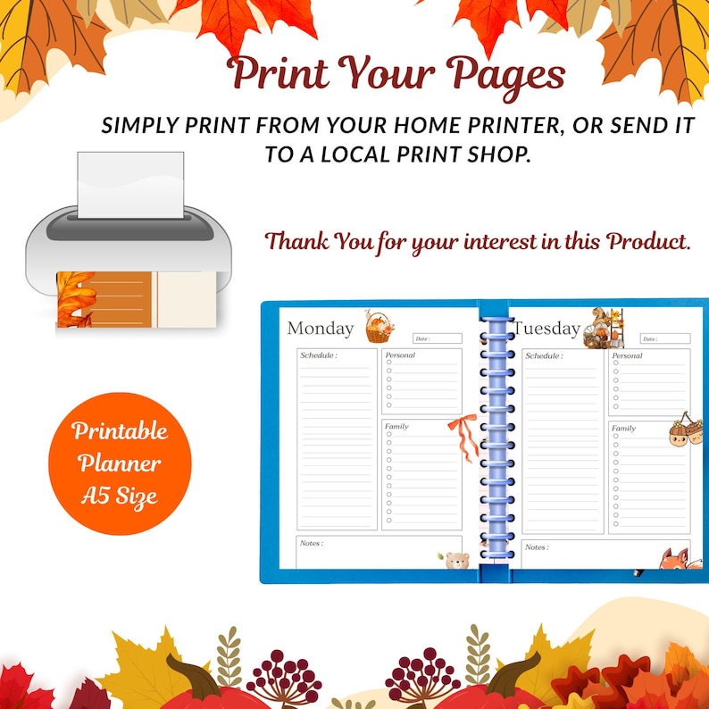 Fall Planner Printable-seasonal Daily Planner A5 Instant Download PDF ...