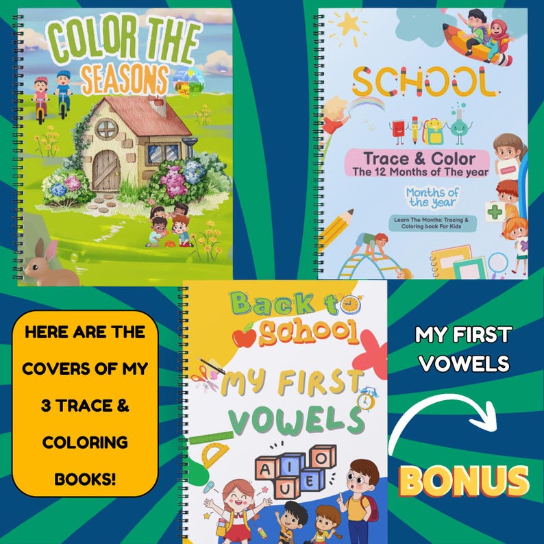 Kids Coloring & Tracing Bundle: Seasons, Months, Vowels (printable PDF ...