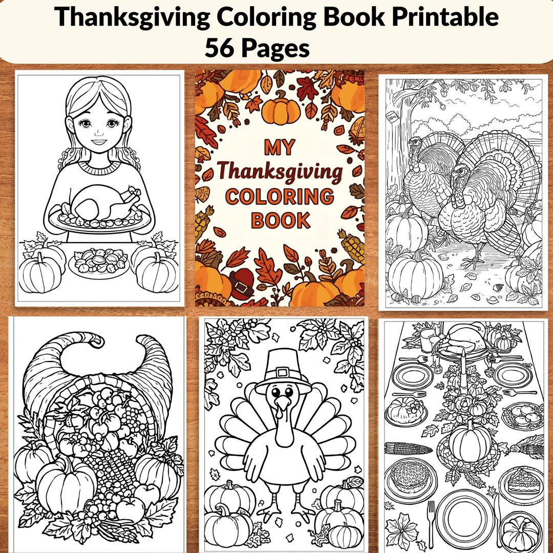Thanksgiving Coloring Book Printable-56 Pages Fall Sheets for Kids ...
