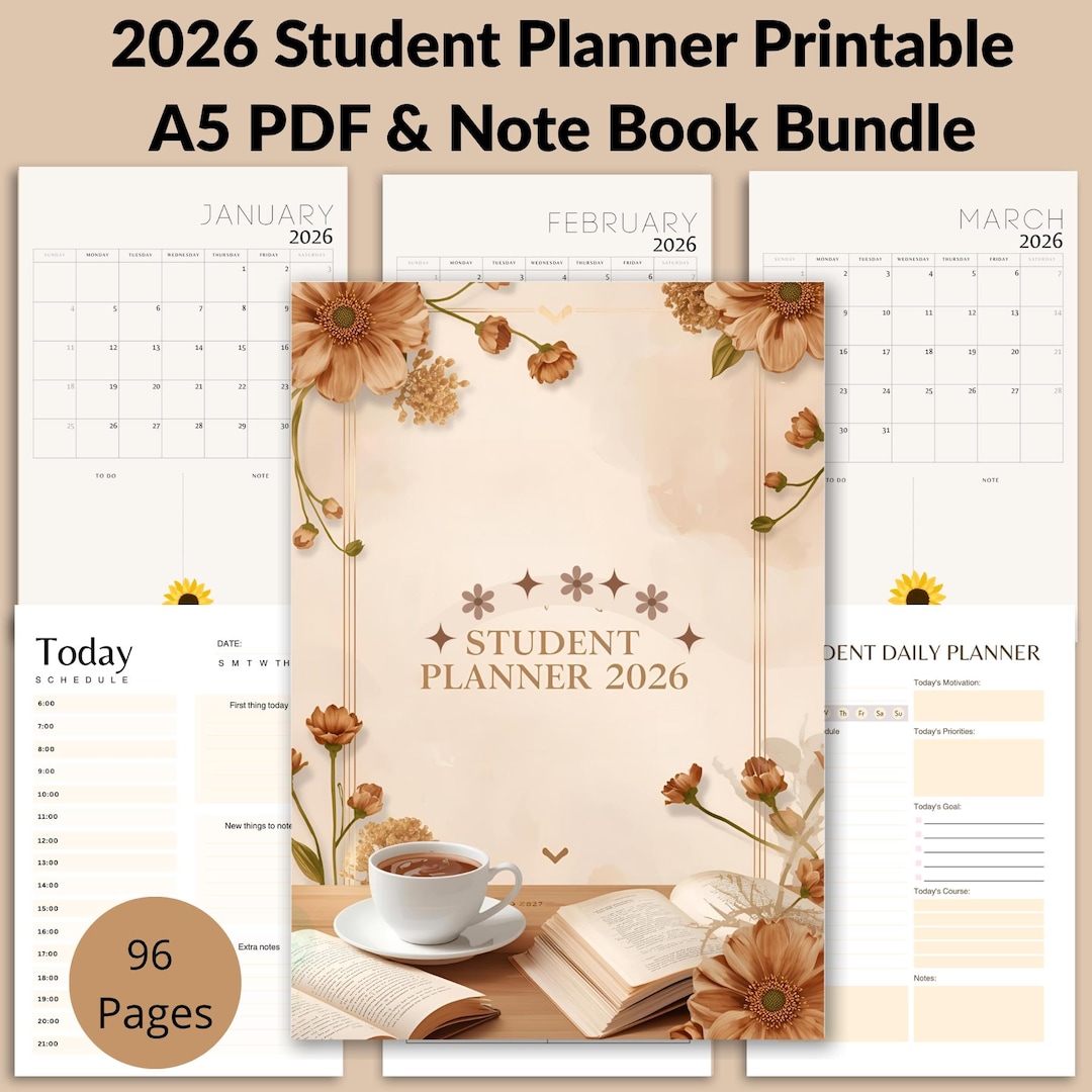 96 Pages Student Planner Printable 2025-2026: Academic Organizer ...