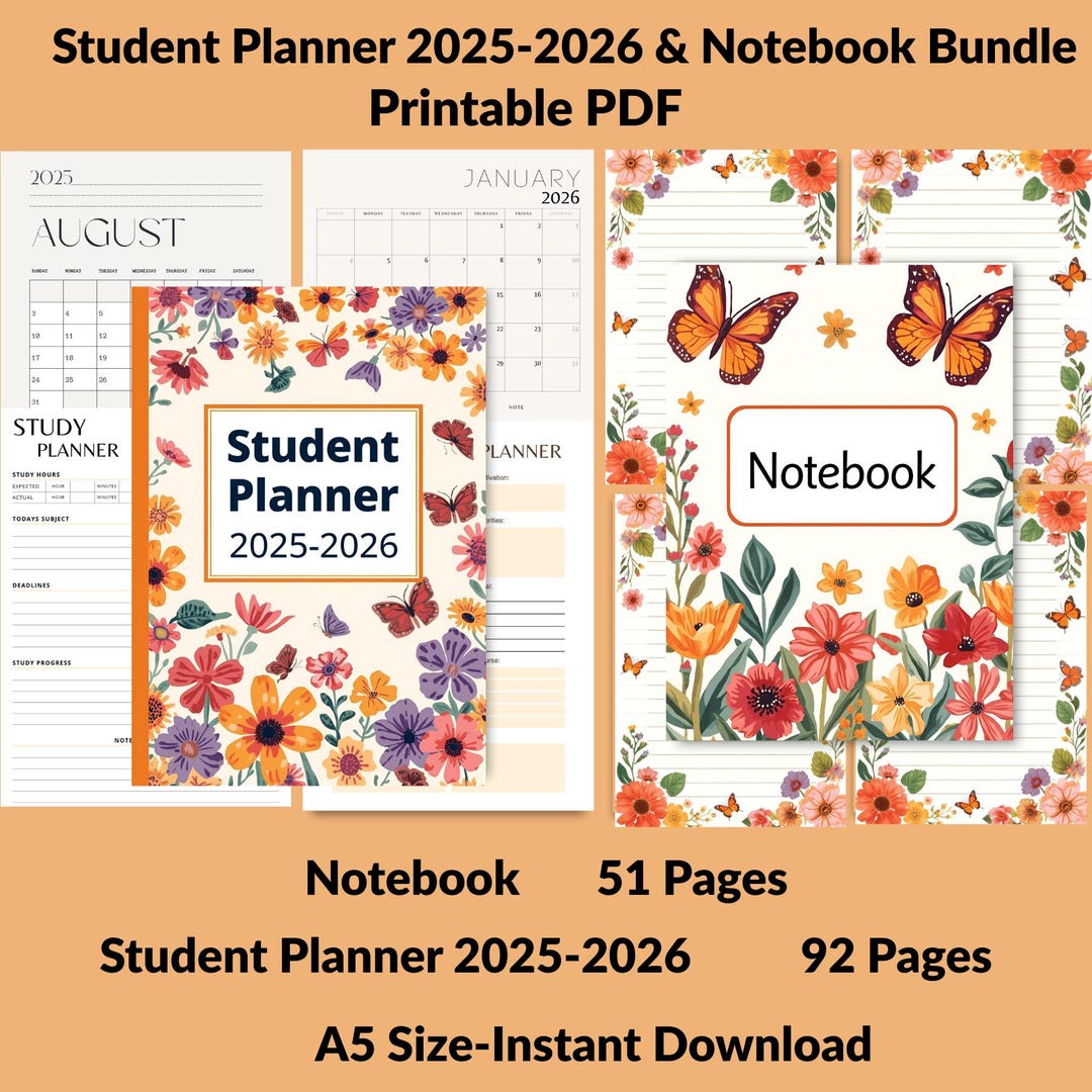 Student Planner Printable 2025-2026 & Notebook Bundle-academic Planner ...