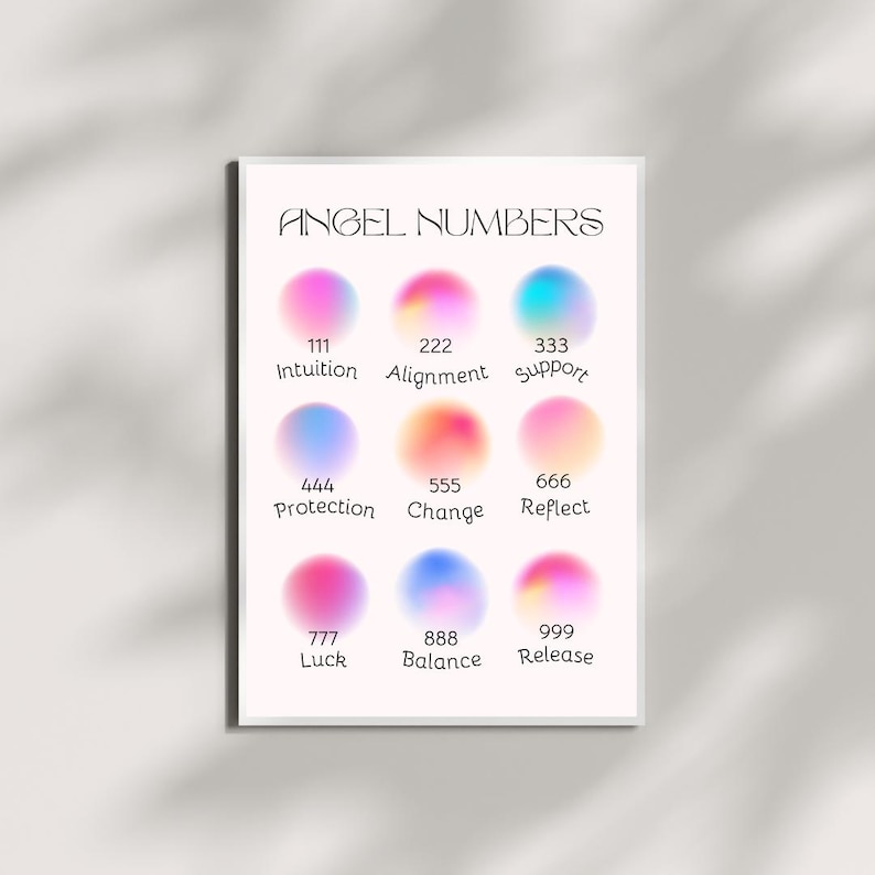 Angel Numbers Print | Gradient Aura Spiritual Wall Art (digital ...