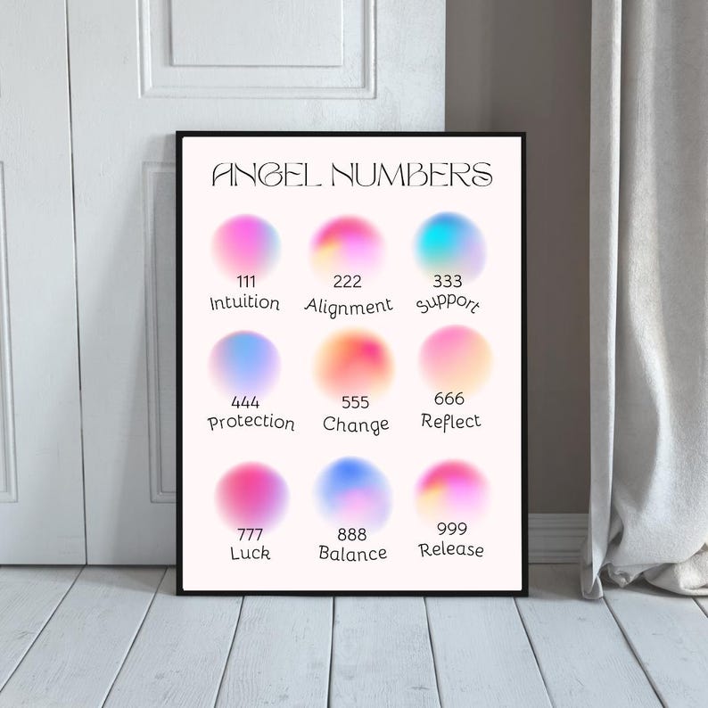Angel Numbers Print | Gradient Aura Spiritual Wall Art (digital ...
