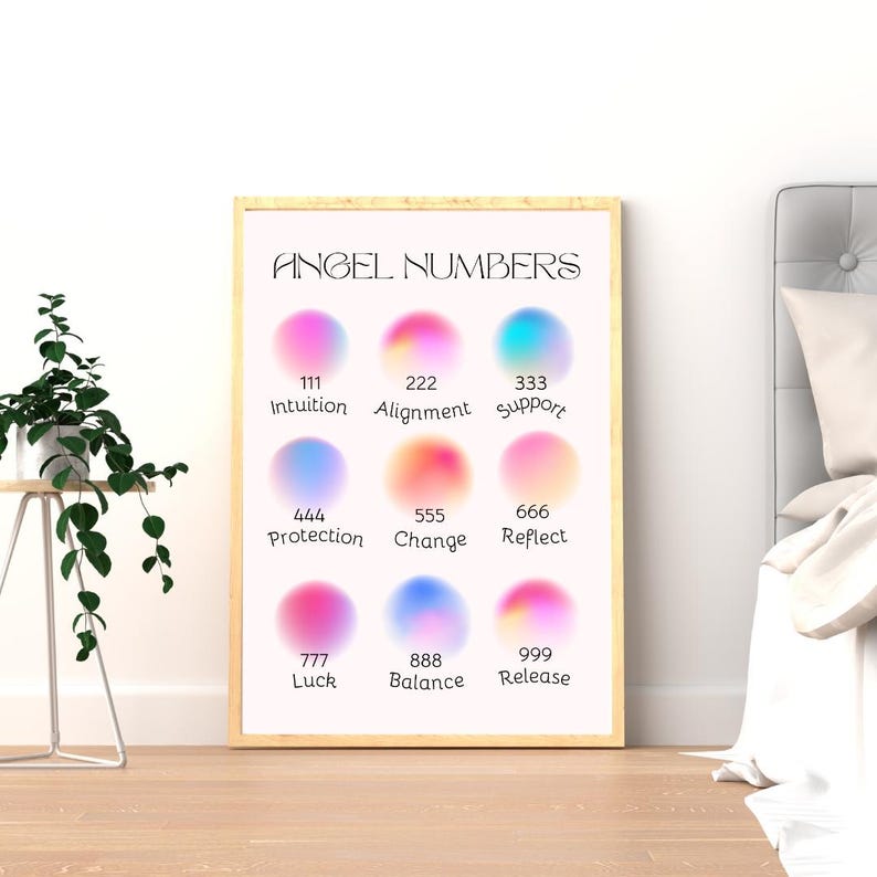 Angel Numbers Print | Gradient Aura Spiritual Wall Art (digital ...